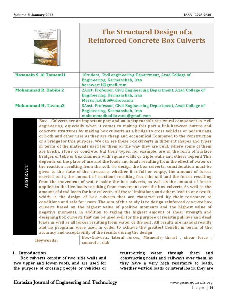 The Structural Design of A Reinforced Concrete Box Culverts: Hasanain S ...