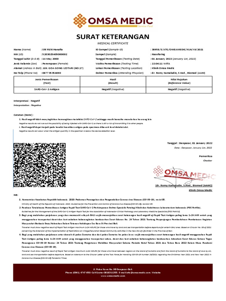 Surat Keterangan: Medical Certificate | PDF