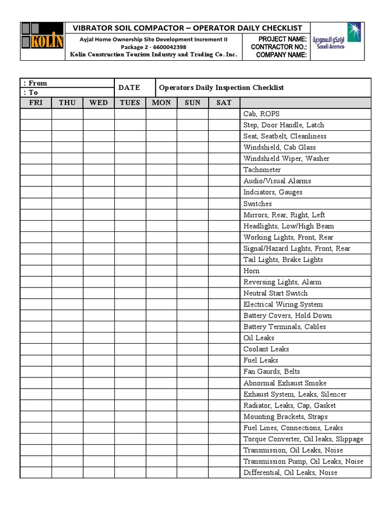FC 4.1.15 - Vibrator Soil Compactor Checklist Form | PDF | Transmission ...