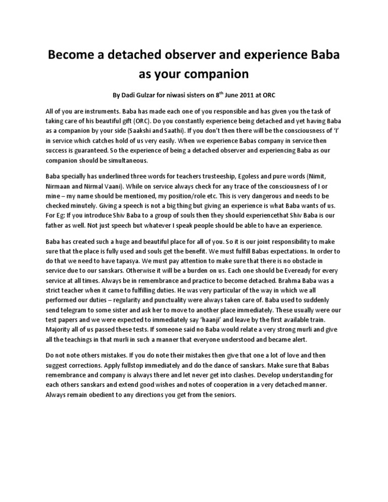 DG - Become A Detached Observer and Experience Baba As Your Companion ...