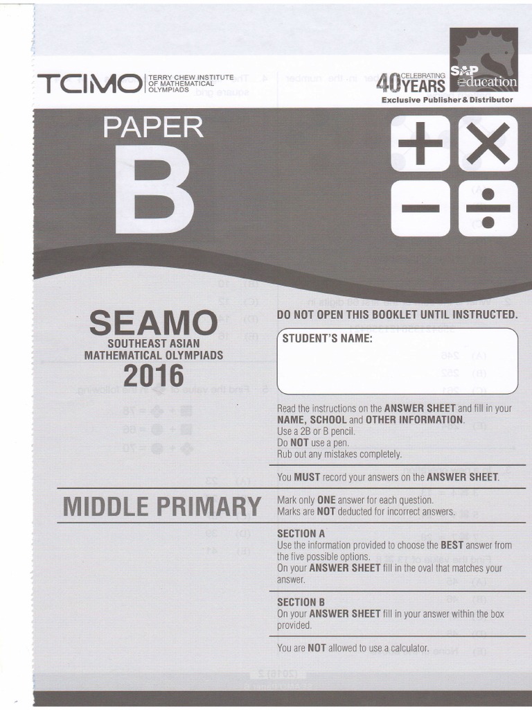 SEAMO Paper B | PDF | Area | Elementary Mathematics