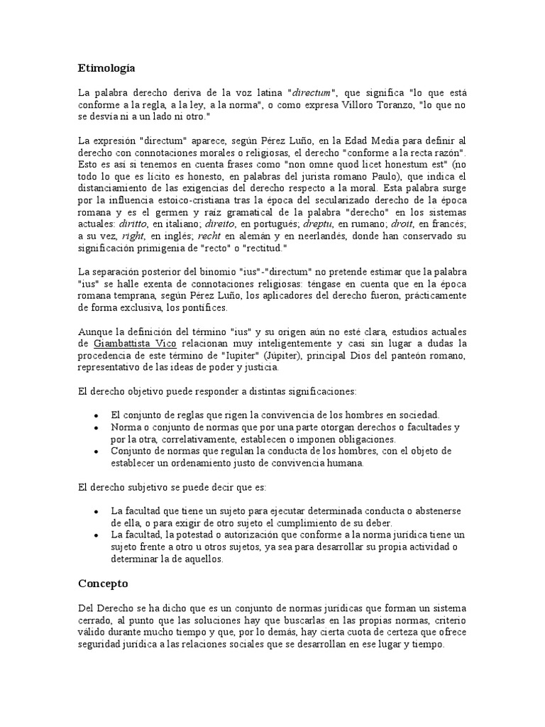 Etimología y Concepto del Derecho | PDF | Ley Pública | Derecho privado