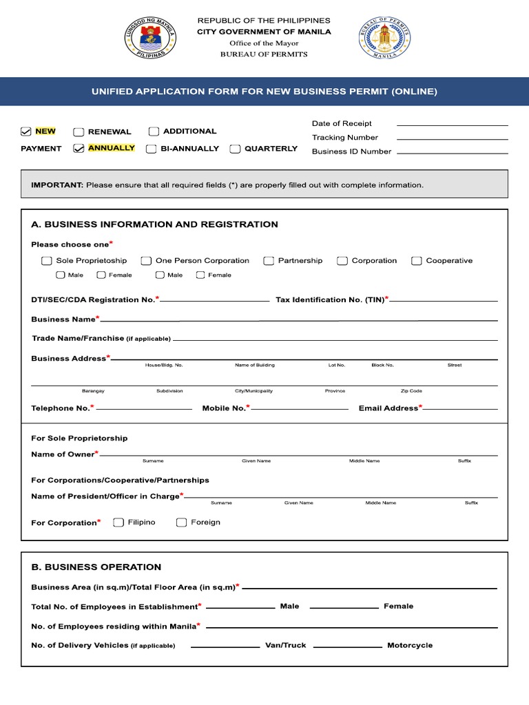 Unified Application Form For New Business Permit (Online) : Male Male ...