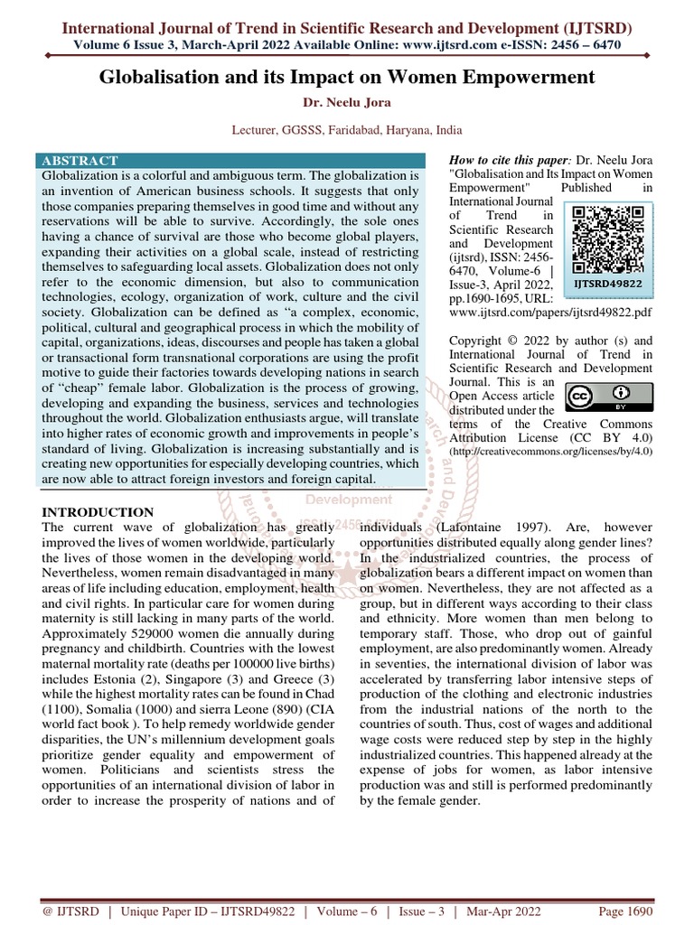 Globalisation and Its Impact on Women Empowerment | PDF | Globalization ...