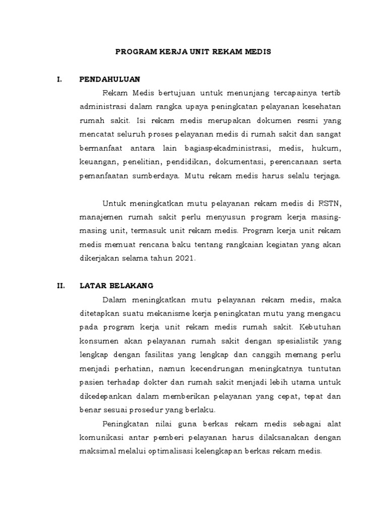 Program Kerja Unit Rekam Medis | PDF