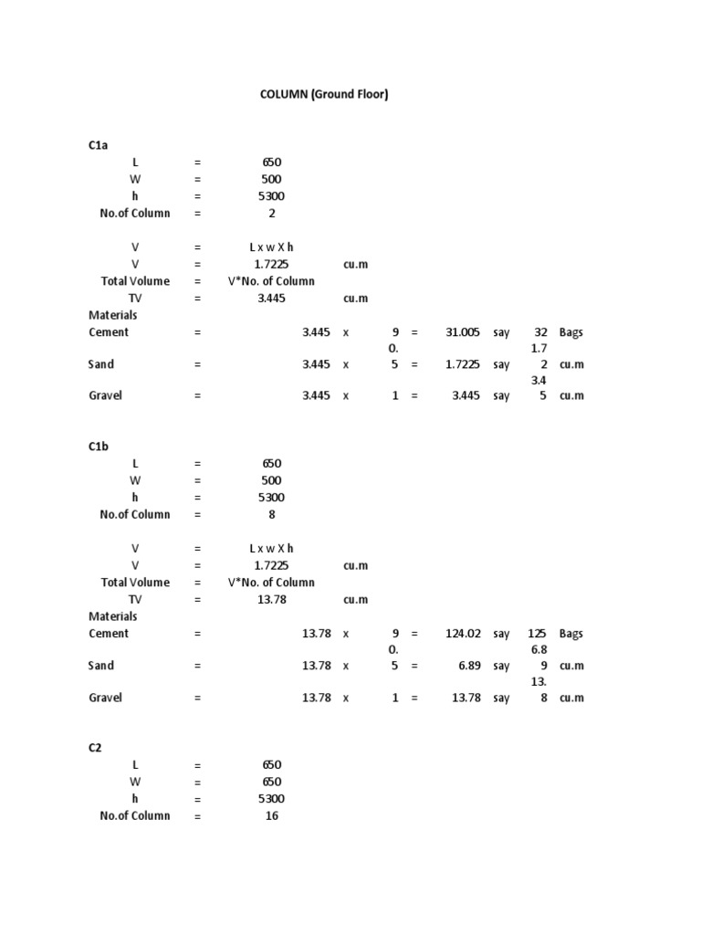 COLUMN (Ground Floor) | PDF | Length | International System Of Units