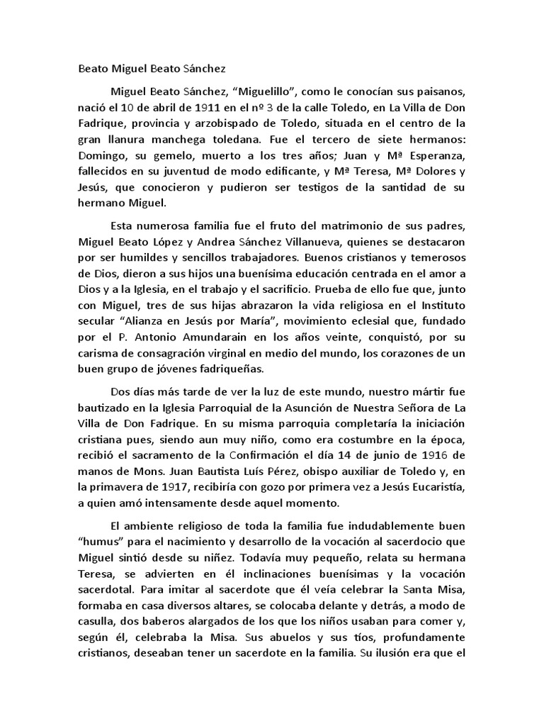 Biografía Miguel Beato | PDF | Misa (liturgia) | Sacerdote