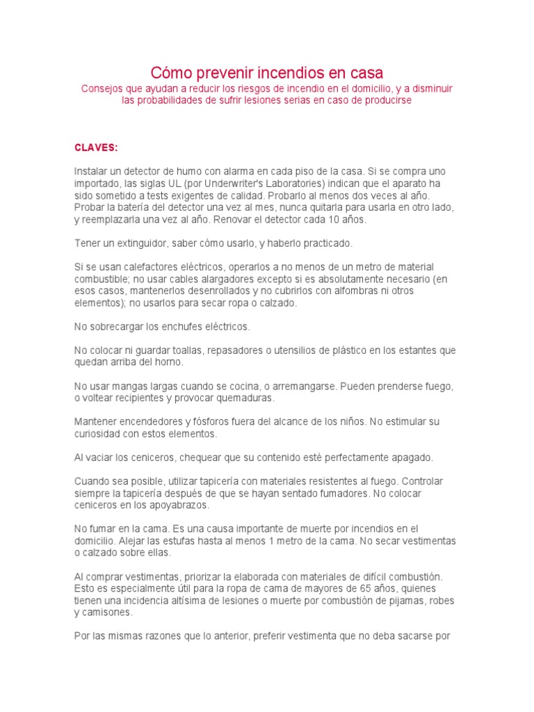Cómo Prevenir Incendios en Casa | PDF | Incendios | Estufa de cocina