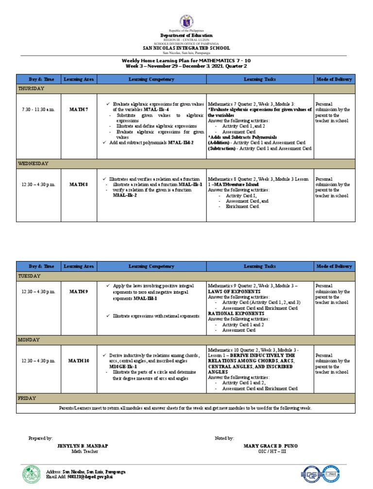 Week 3 - November 29 - December 3, 2021, Quarter 2: San Nicolas, San ...