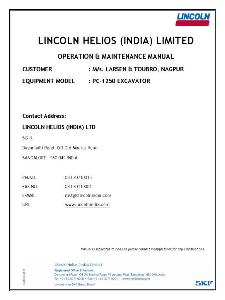 Lincoln Helios (India) Limited: Operation & Maintenance Manual | PDF ...