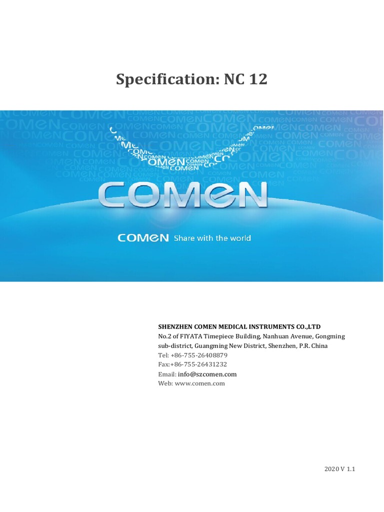 Comprehensive Technical Specifications for the Comen NC 12 Patient ...