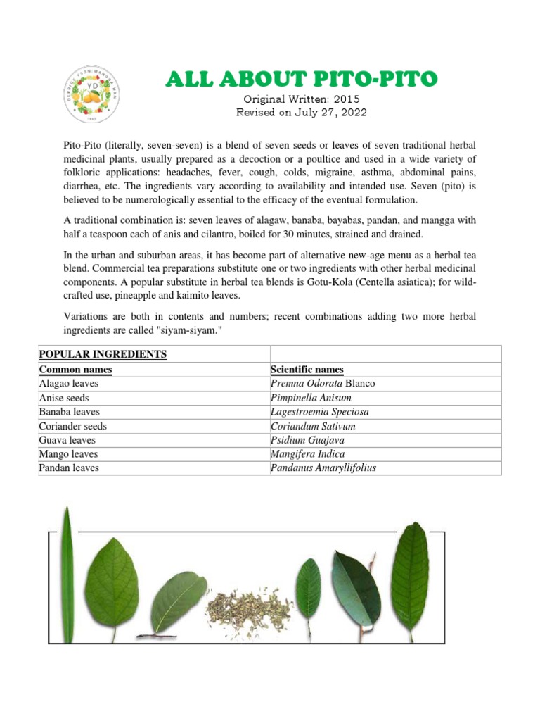 All About Pito-Pito Leaves | PDF | Tea | Common Cold