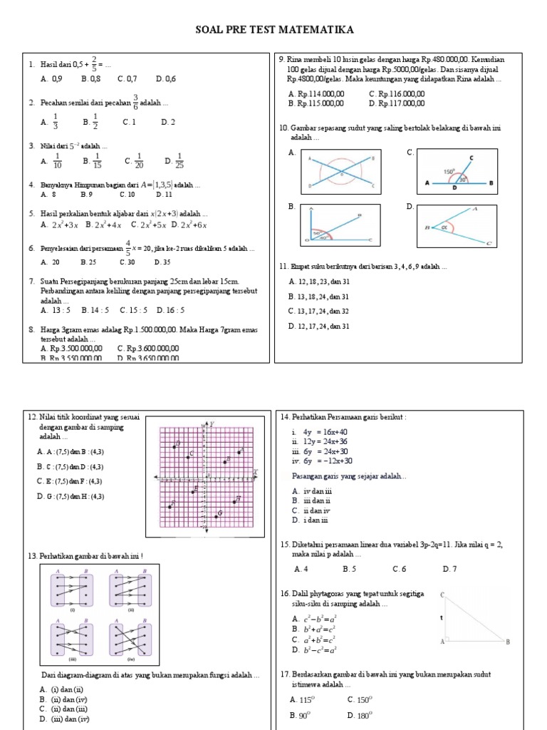 Soal Pre Test Matematika Kelas 10 | PDF | Metode & Bahan Ajar