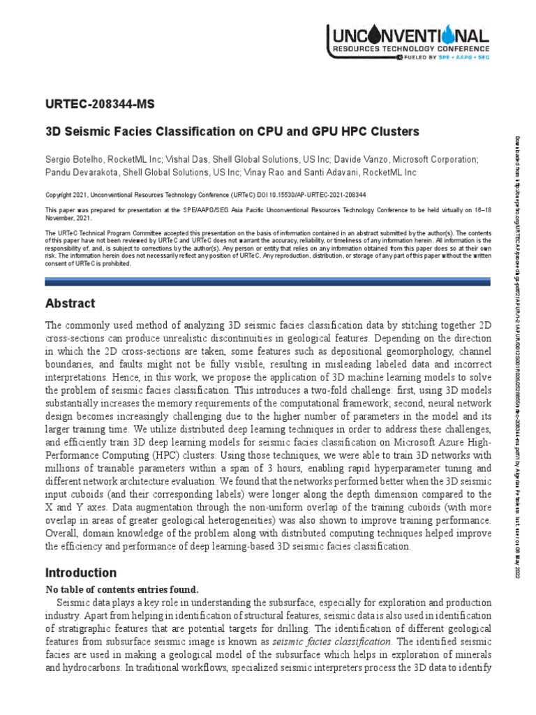 URTEC-208344-MS 3D Seismic Facies Classification On CPU and GPU HPC Clusters | PDF | Deep ...