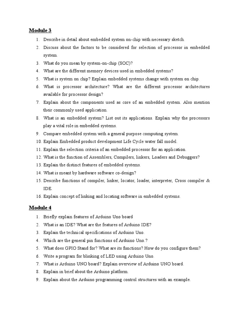 Embedded Systems, Arduino & RTOS Modules | PDF | Embedded System ...