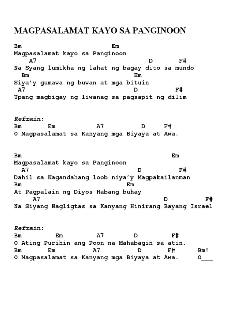 MAGPASALAMAT KAYO SA PANGINOON (Chords) | PDF