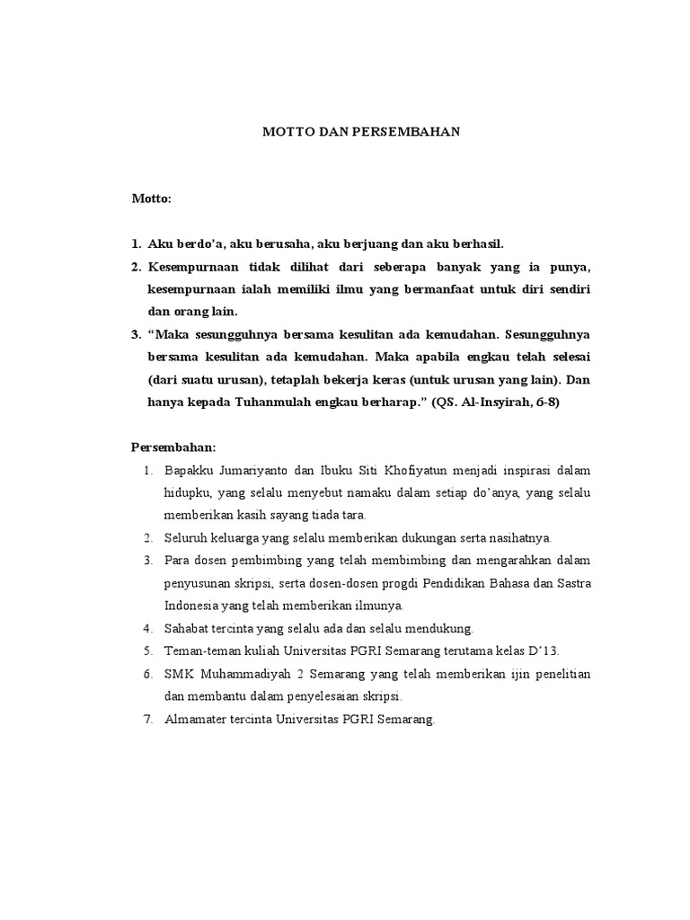 Motto Dan Persembahan | PDF | Karier & Perkembangan