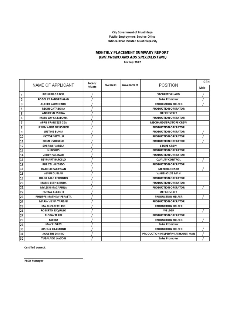Job Fair Placement Report | PDF