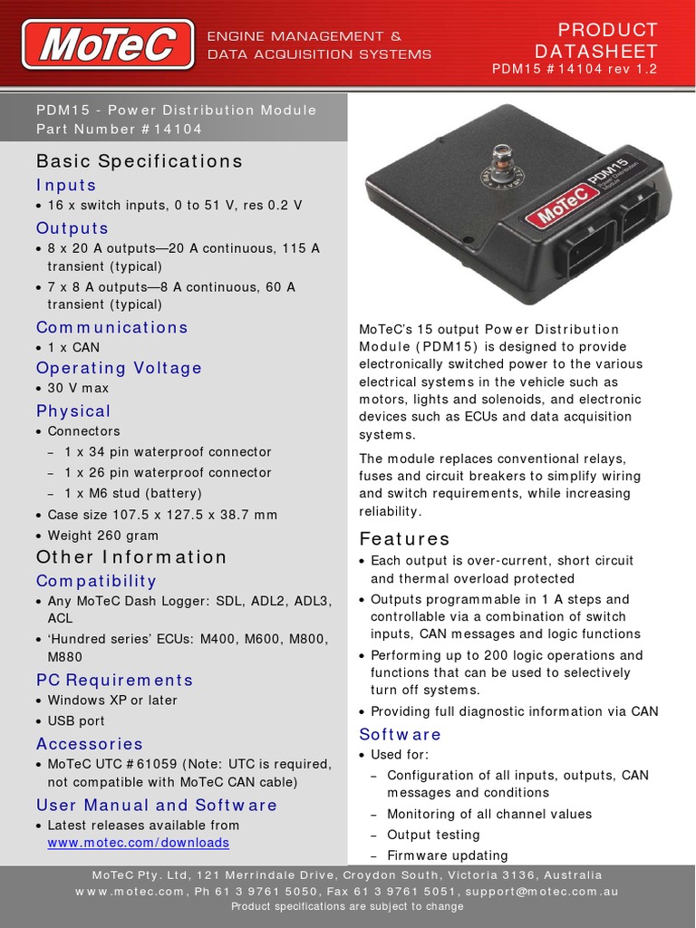 MoTeC PDM15 Power Distribution Module | PDF | Electrical Connector ...