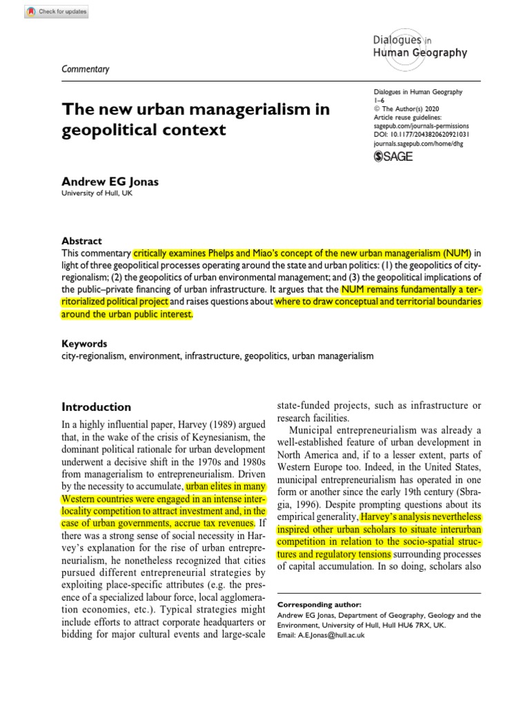 The New Urban Managerialism in Geopolitical Context - Andrew Jonas ...