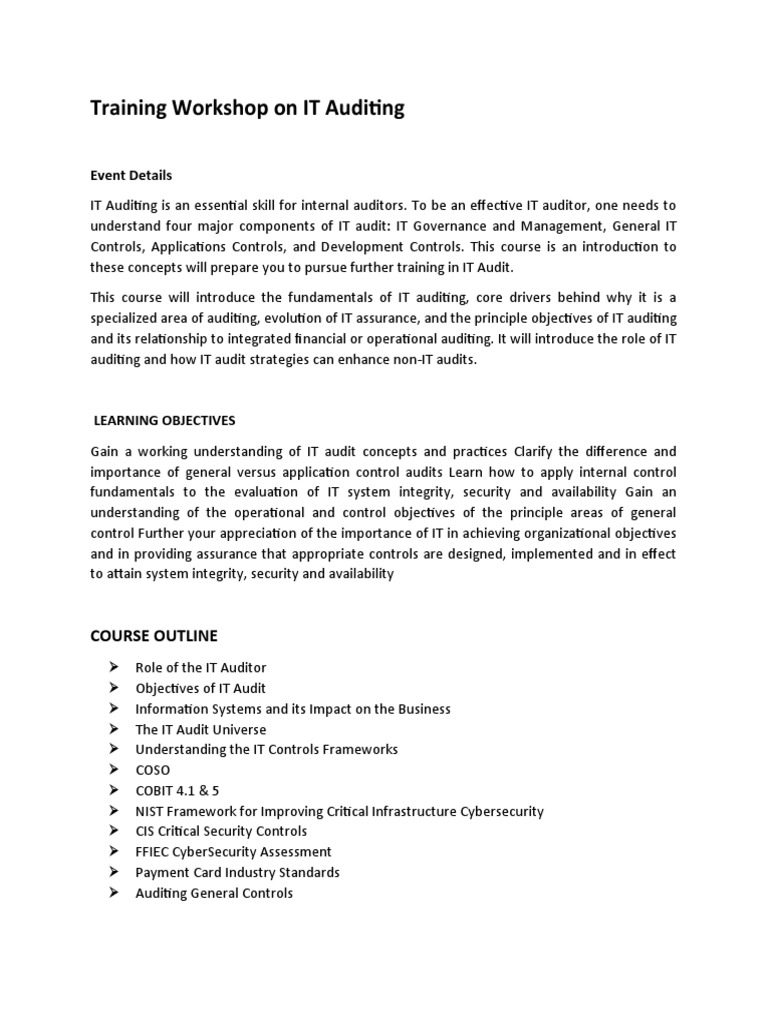 Training Workshop On IT Auditing | PDF | Audit | Computing