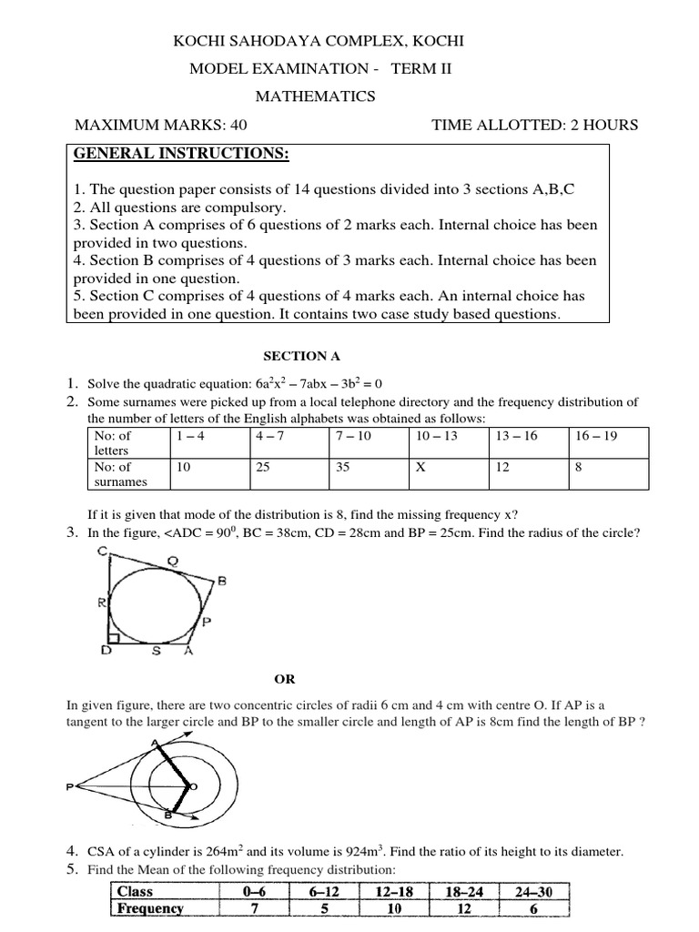 Mathematics Standard QP (Sahodaya 2022) | PDF | Circle | Sphere