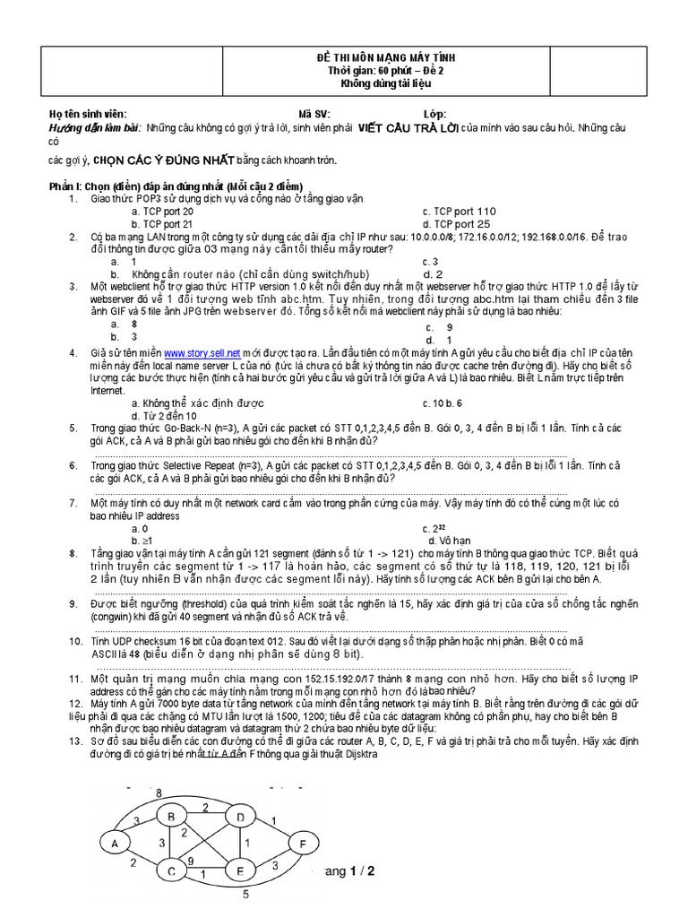 Đề thi MMT 2 | PDF