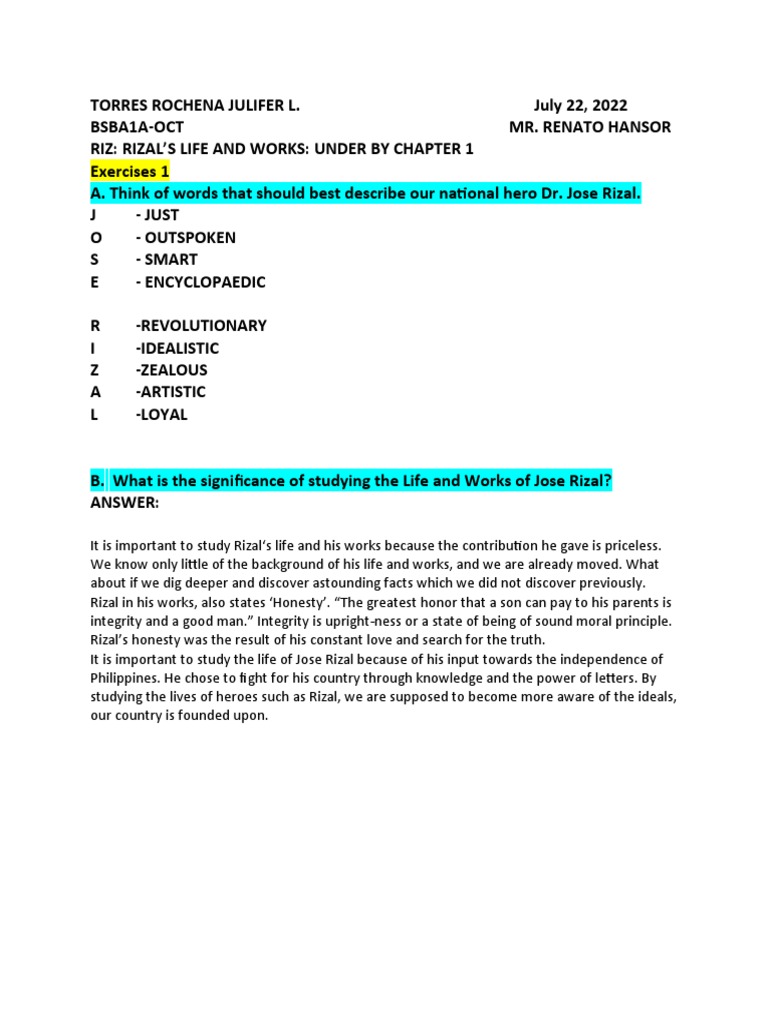Exercises 1, 2, and 3 On Your Module, Under CHAPTER 1. | PDF | Philippines