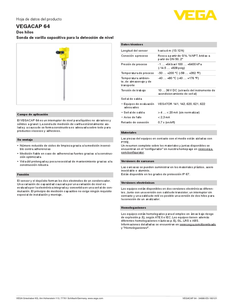 Sonda Capacitiva VEGACAP 64 | PDF | Electromagnetismo | Bienes ...