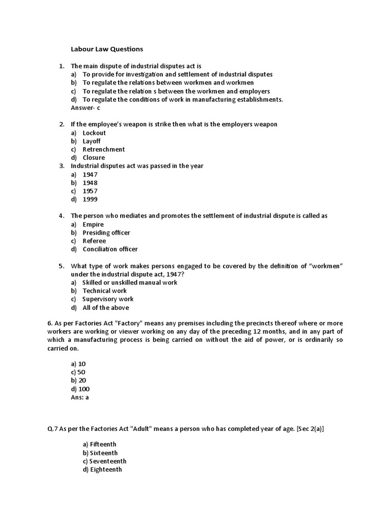 Labour Law Questions | PDF | Employment | Occupational Safety And Health