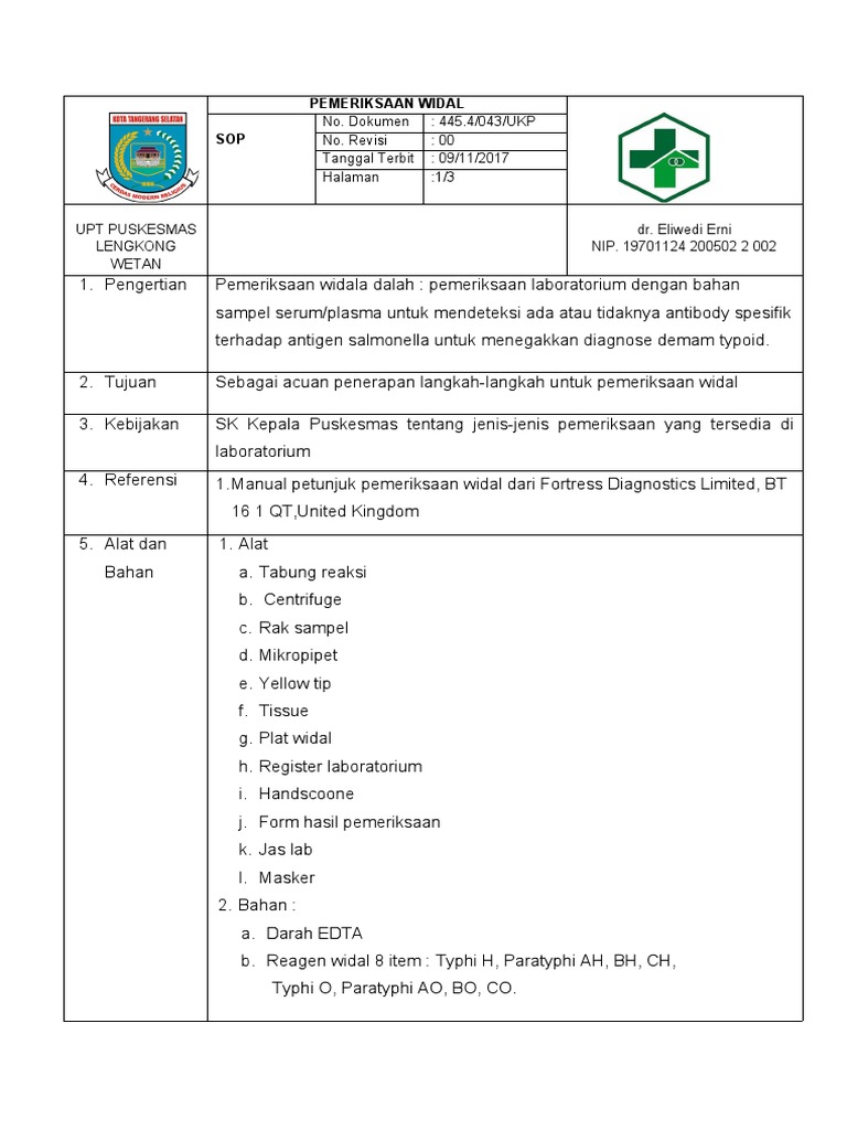 Prosedur Pemeriksaan Widal Laboratorium | PDF | Pengembangan Diri