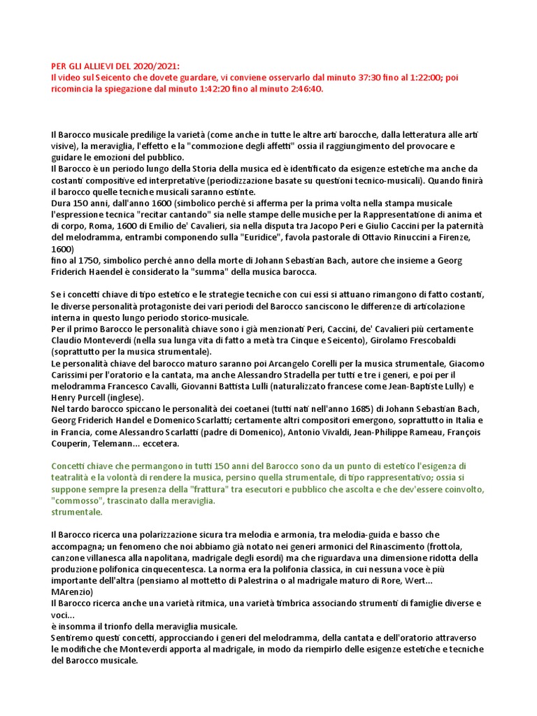 Il Seicento - Madrigale e Generi Rappresentativi - 12 Maggio 2020 | PDF
