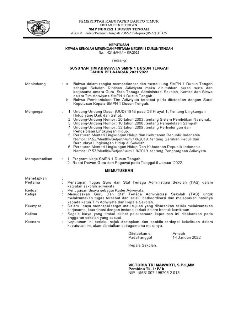 SK Tim Adiwiyata 2021 | PDF