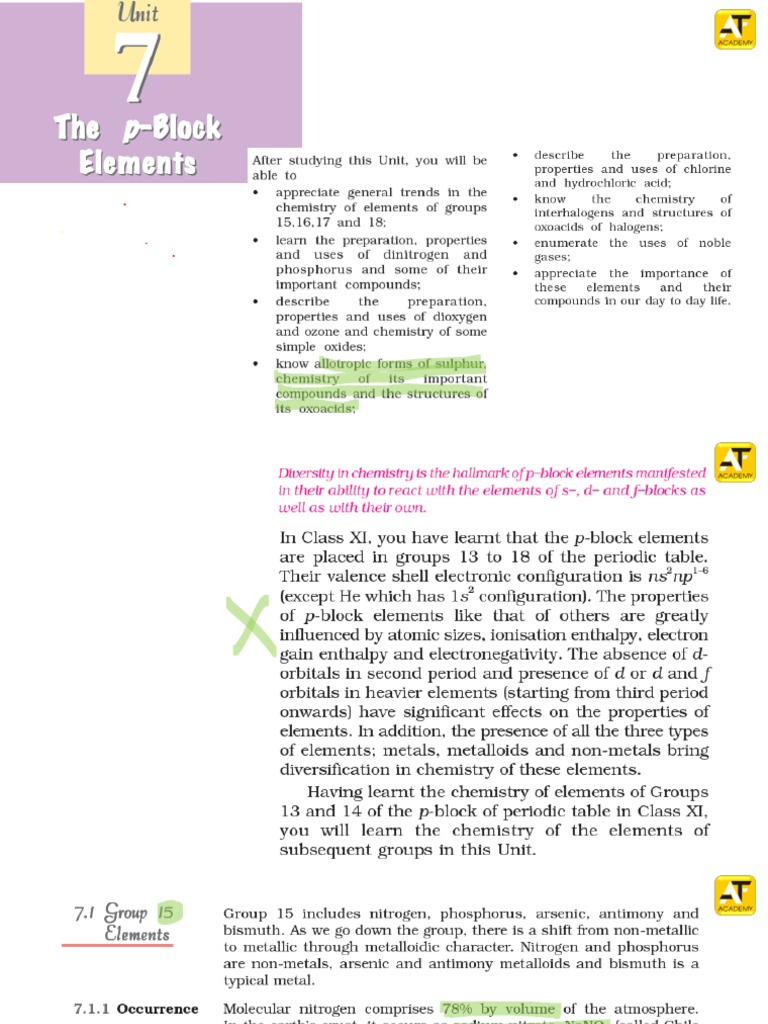 NCERT Highlights-P Block 12th | PDF