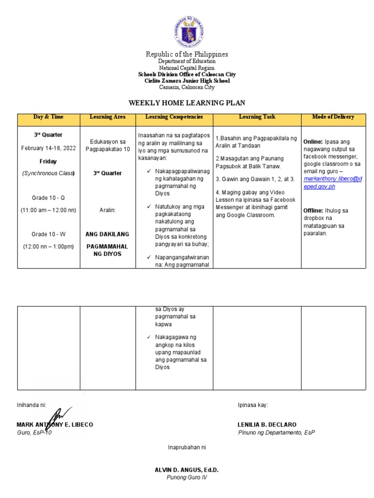 WHLP Esp10 Q3 Week1 | PDF