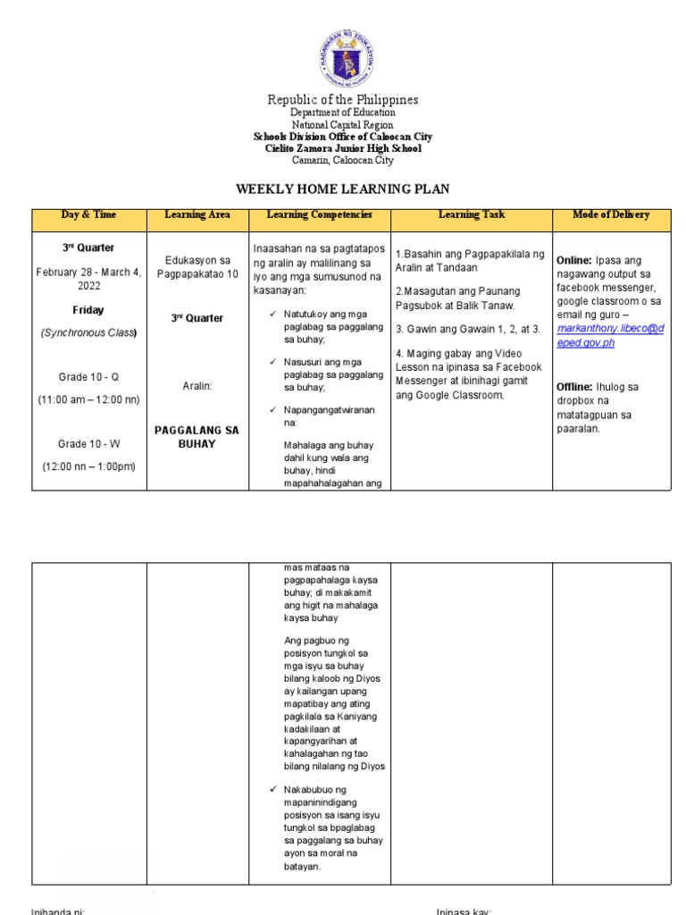 WHLP Esp10 Q3 Week3 | PDF