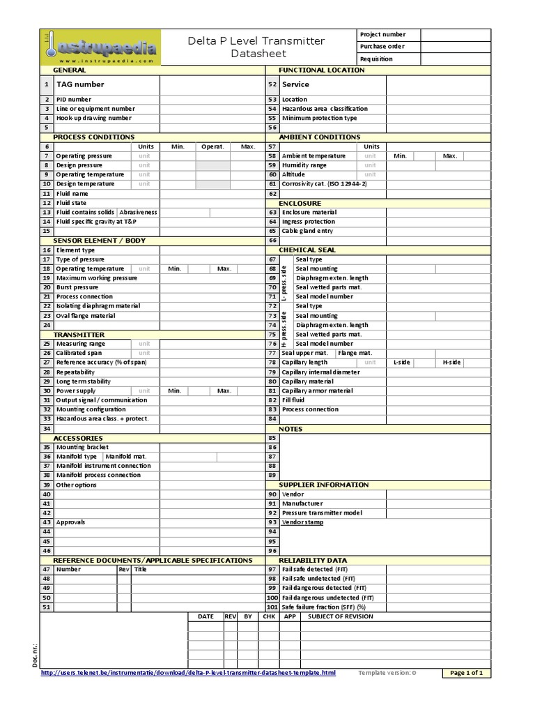 Delta P Level Transmitter Template | PDF | Equipment | Manufactured Goods