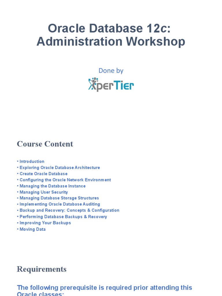 Oracle Database 12c Administration Workshop | PDF | Databases | Cache (Computing)