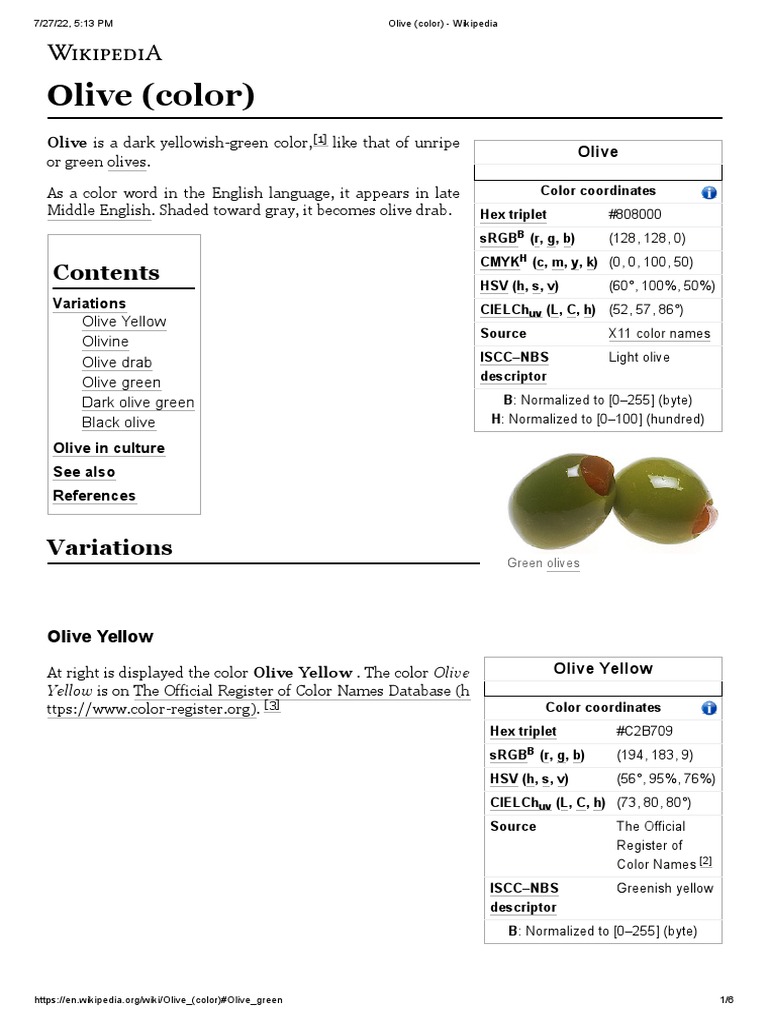 Olive Is A Dark Yellowish-Green Color | PDF | Color | Visual Perception