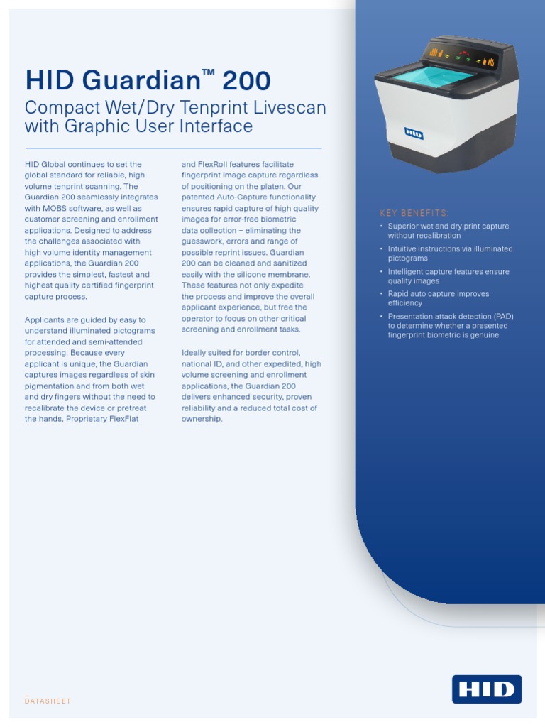 HID Guardian 200: Compact Wet/Dry Tenprint Livescan With Graphic User ...