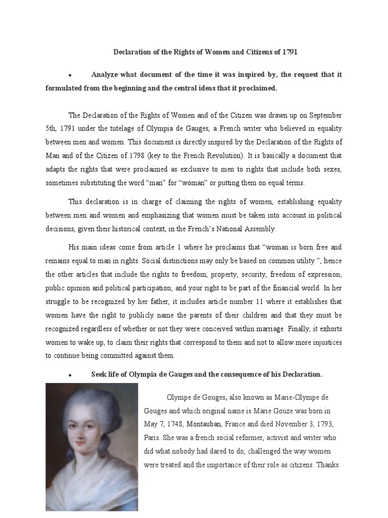 Declaration of The Rights of Women and Citizens of 1791 | PDF | Gender ...