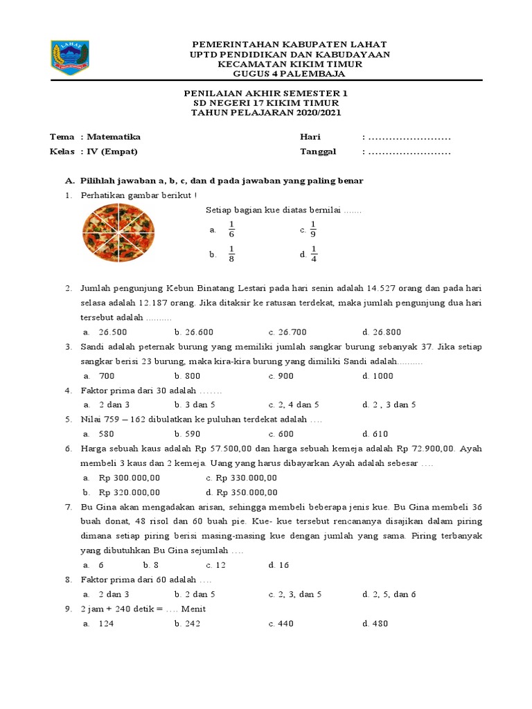 Soal MTK SD | PDF | Metode & Bahan Ajar