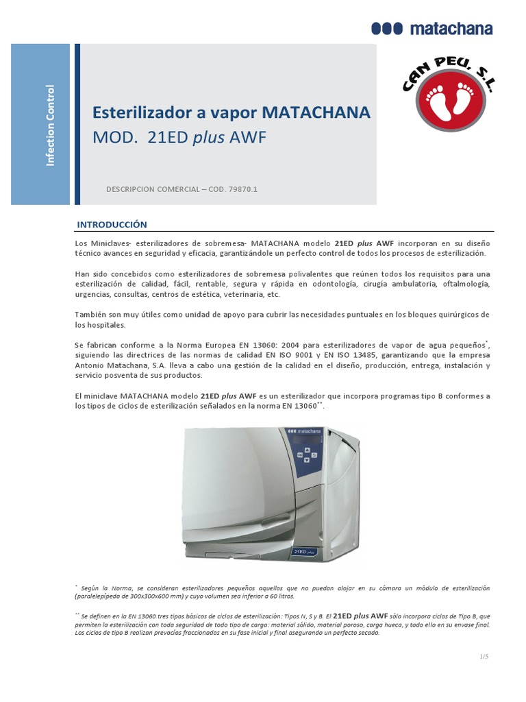 Autoclave Matachana 21ed Plus Awf | PDF | Agua | Calidad (comercial)