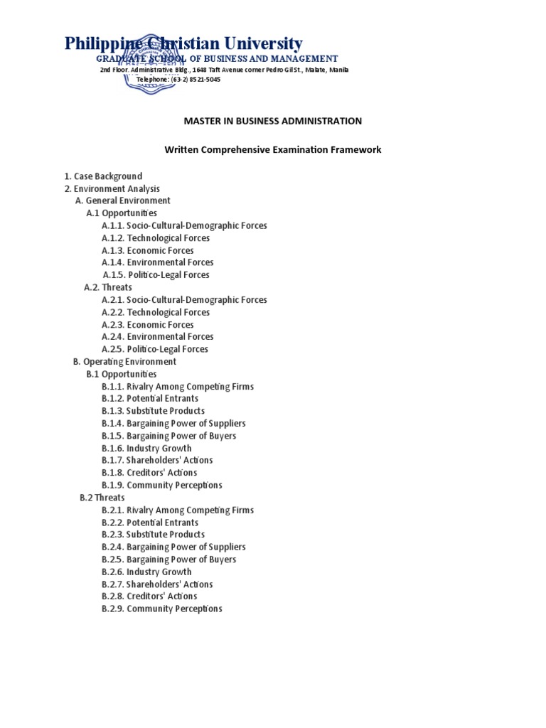 PCU MBA Written Comprehensive Exam Framework | PDF | Master Of Business ...