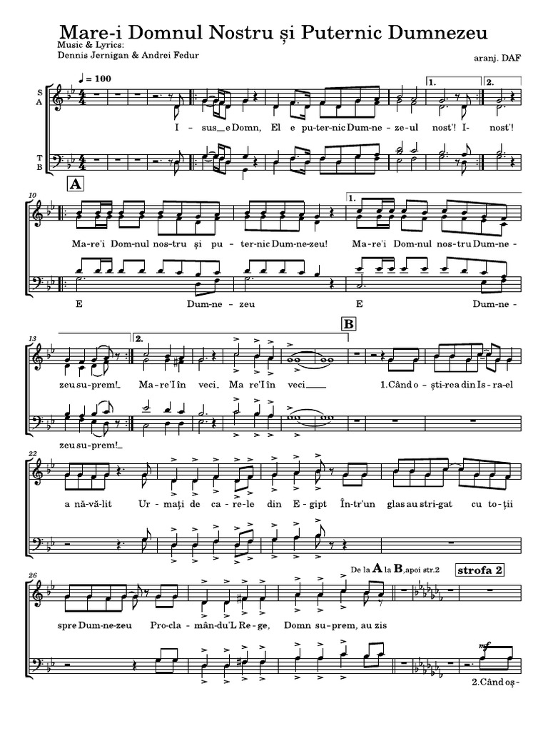 Mare-I Domnul Nostru Si Puternic Dumnezeu Text Marit | PDF