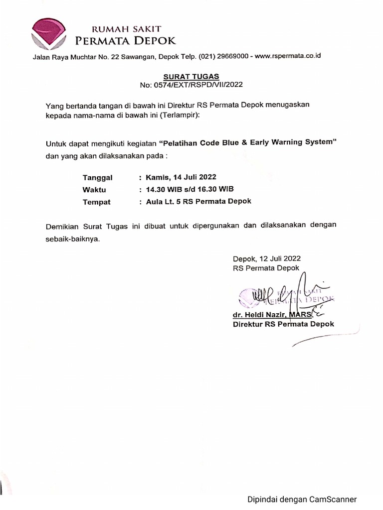 Surat Tugas Pelatihan Code Blue | PDF