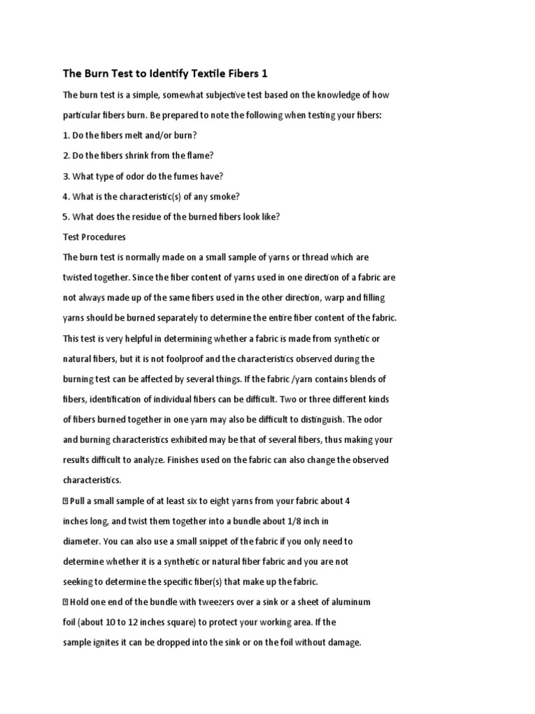 The Burn Test To Identify Textile Fibers 1 | PDF | Textiles | Yarn