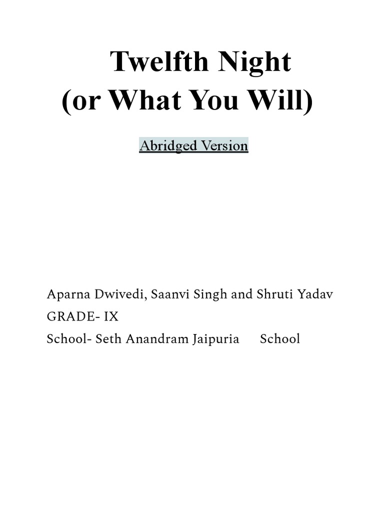 Abridged Twelfth Night Play Script | PDF | Twelfth Night ...