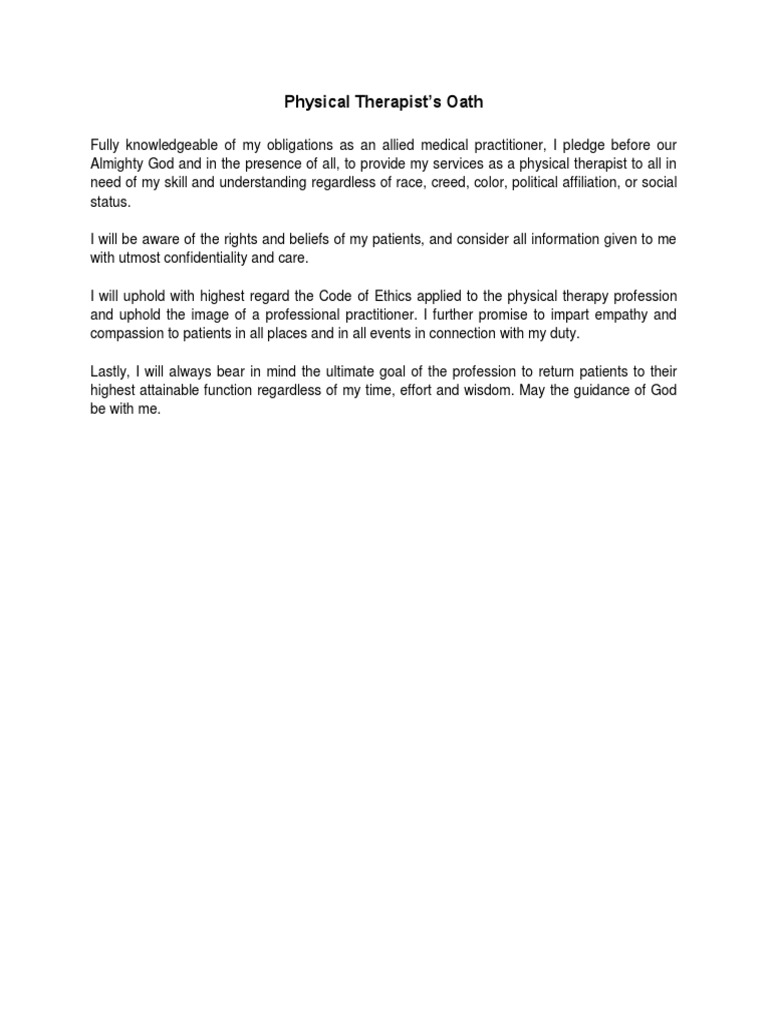 Physical Therapist's Oath | PDF | Pharmacy | Profession