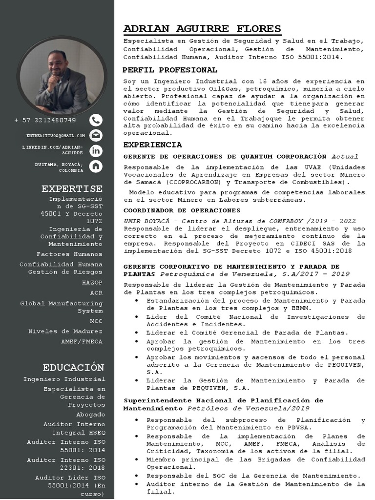 CV - Adrian Aguirre (2022) | PDF | Ingeniería de confiabilidad | Minería